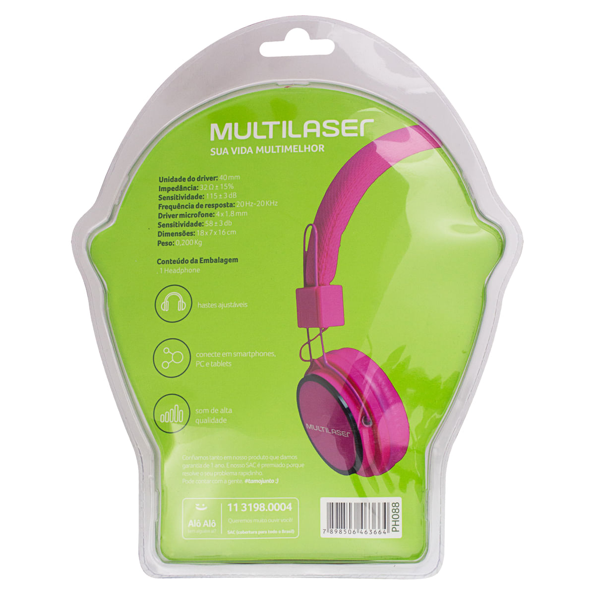Fone De Ouvido Headphone Fun Rosa Ph088 Multilaser