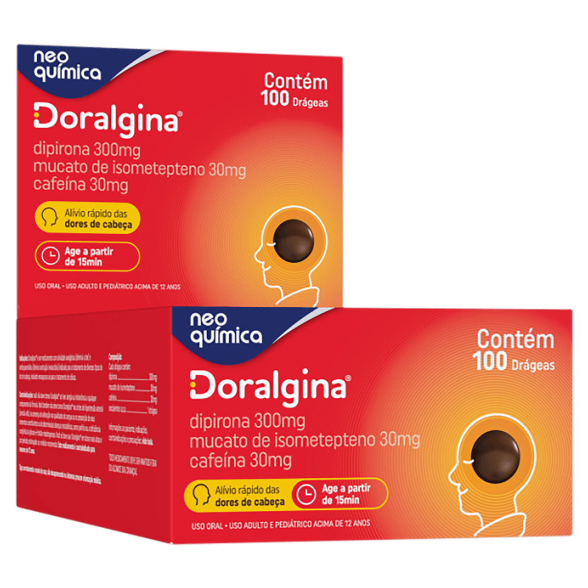 Doralgina Dipirona Sódica 300mg + Isometepteno 30mg + Cafeína 30mg 4 ...