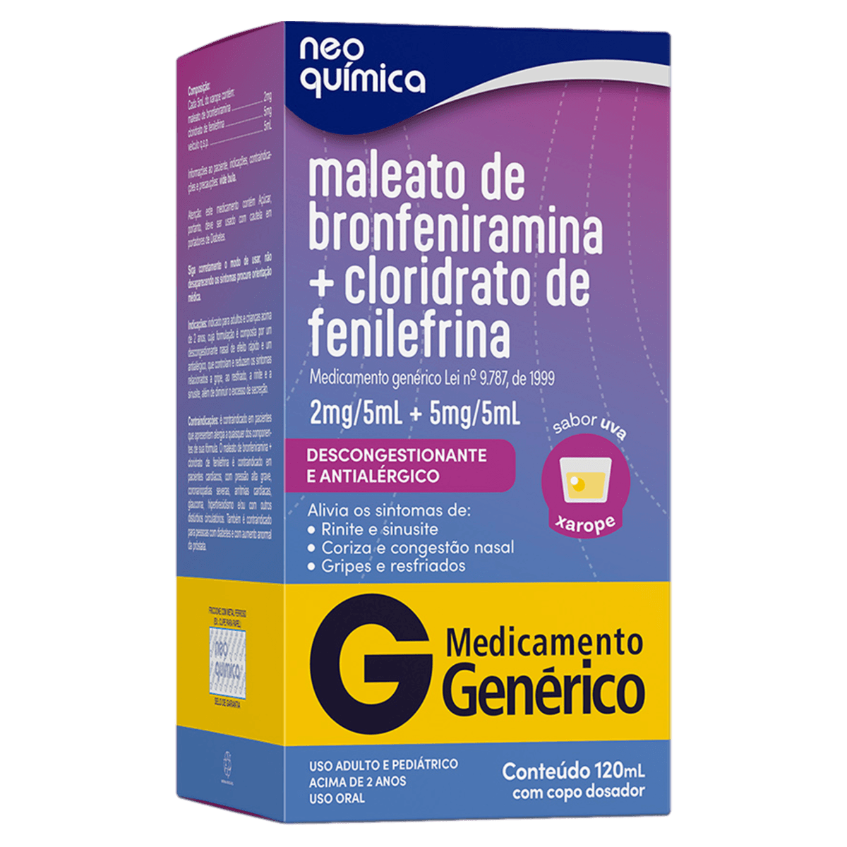 Maleato de Bronfeniramina 2mg + Cloridrato de Fenilefrina 5mg Xarope ...