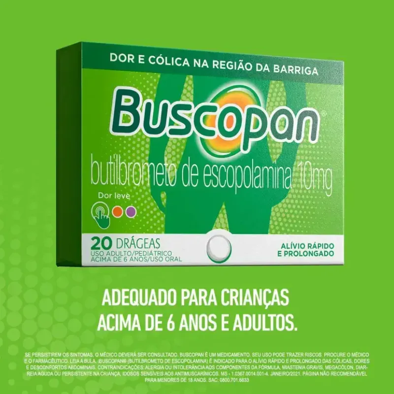 Buscopan Butilbrometo de Escopolamina 10mg 20 Drágeas