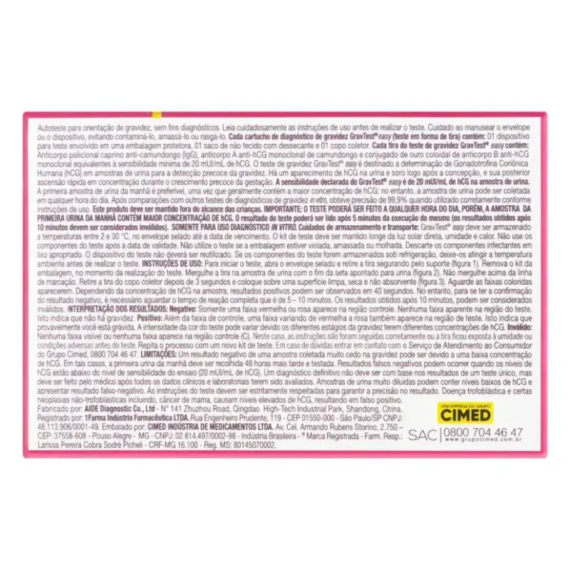 Teste de Gravidez Gravtest Easy Cimed